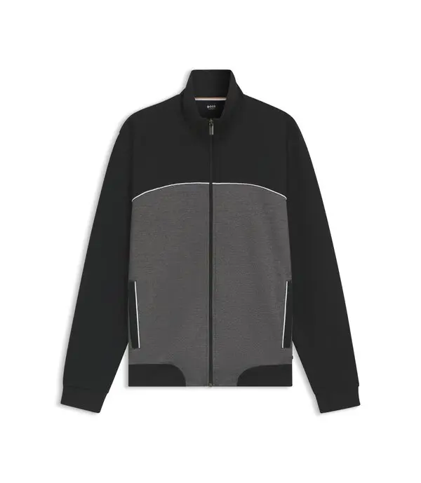 BOSS Contrast-piping Jacket In A Cotton Blend - Black