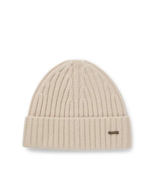 BOSS Cashmere Beanie Hat With Ribbing - Light Beige