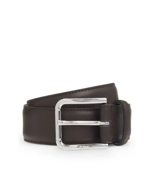 BOSS Italian Leather Belt With Polished Pin Buckle - Dark Brown