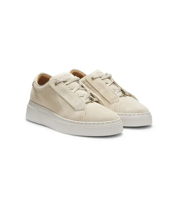 BOSS Suede Trainers With Hidden Wedge - Beige