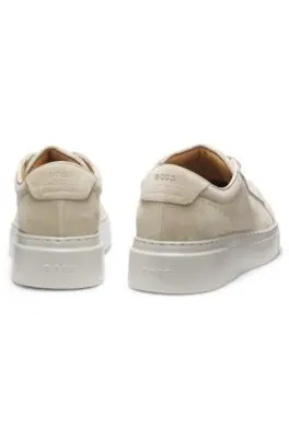 BOSS Suede Trainers With Hidden Wedge - Beige