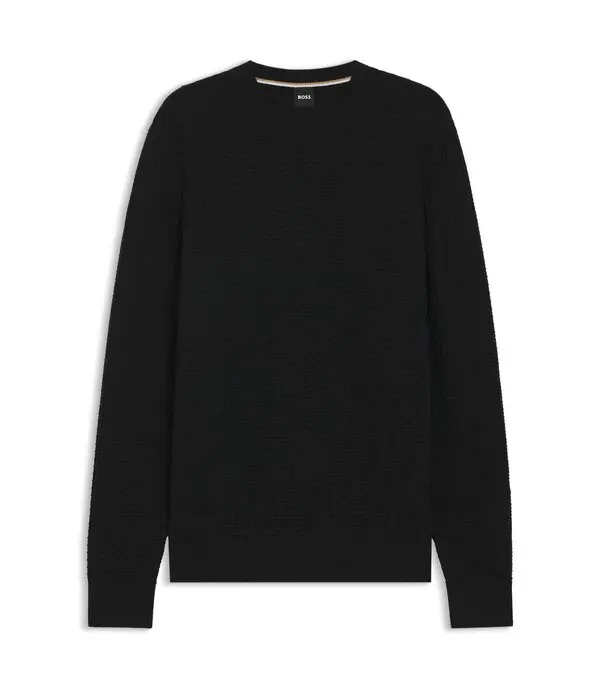BOSS Cotton Sweater With Knitted Structure - Black