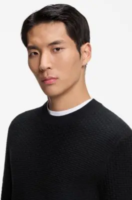 BOSS Cotton Sweater With Knitted Structure - Black