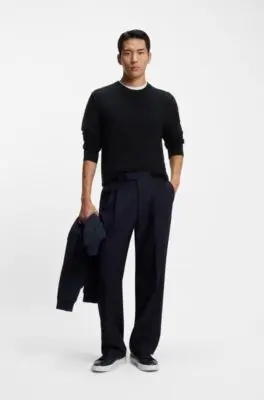 BOSS Cotton Sweater With Knitted Structure - Black