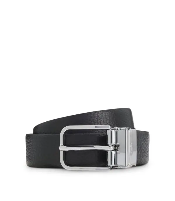 BOSS Italian Leather Belt With Logo Keeper - Black