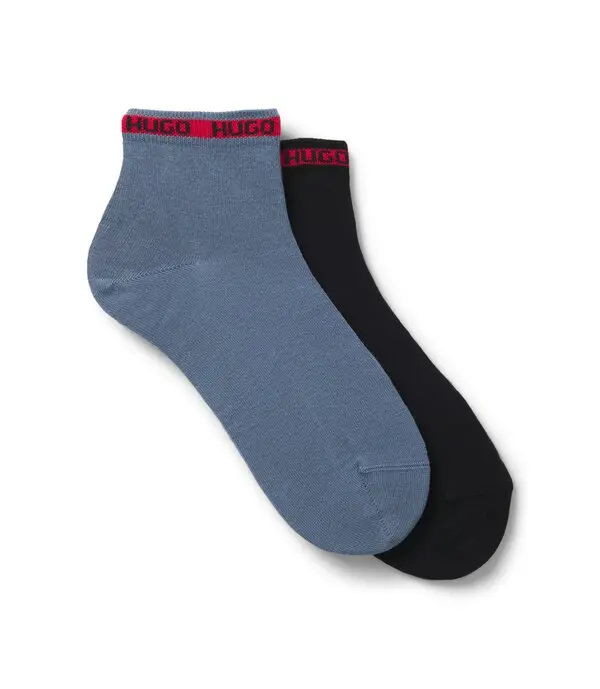 Hugo Two-pack Of Short-length Socks With Logo Tape - Light Blue