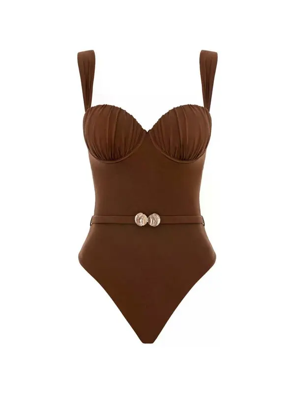 NOIRE SWIMWEAR Seashell-belt Swimsuit - Brown