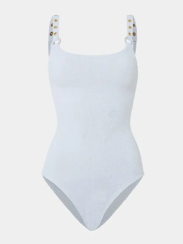 Hunza G Melody Eyelet One-piece Swimsuit - White/gold