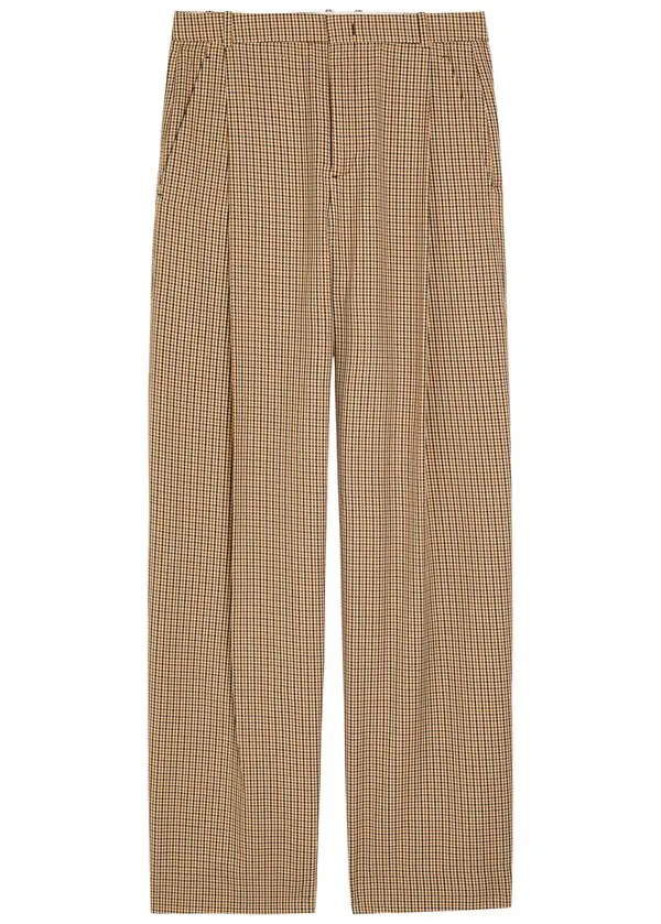 Vince Camille Checked Wide-leg Trousers - Beige