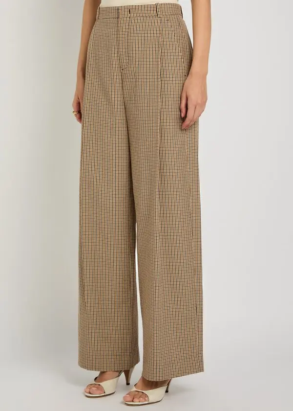 Vince Camille Checked Wide-leg Trousers - Beige