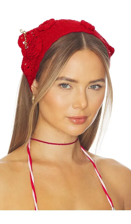 GANNI Crochet Head Scarf - Red