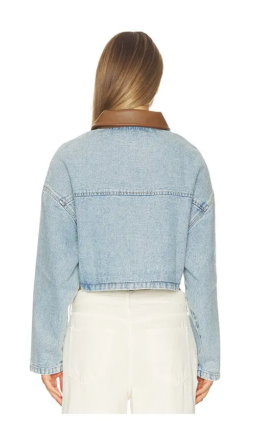 SEROYA Coop Denim Jacket With Leather Collar Detail