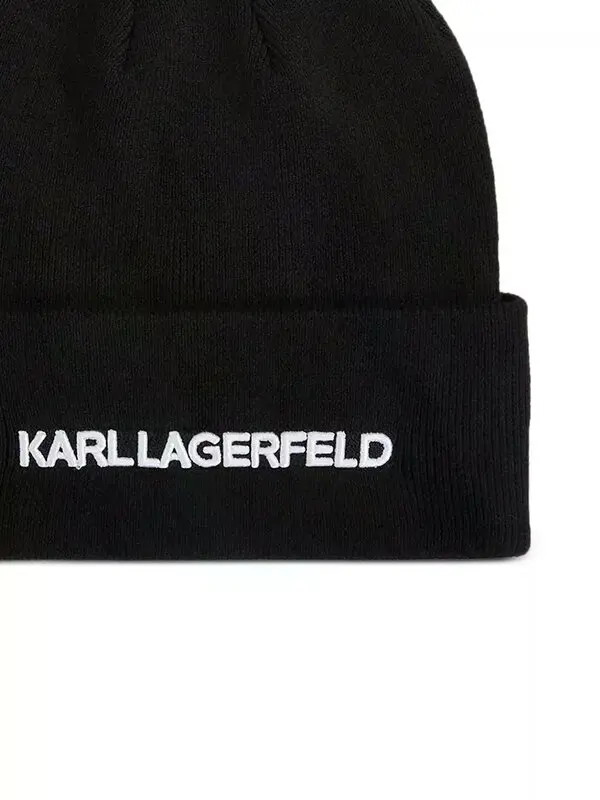 Karl Lagerfeld Logo Embroidered Beanie Hat - Black