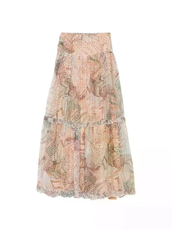Raquel Diniz Cecilia Paisley-print Ruffled Skirt - Neutrals