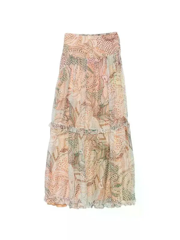 Raquel Diniz Cecilia Paisley-print Ruffled Skirt - Neutrals