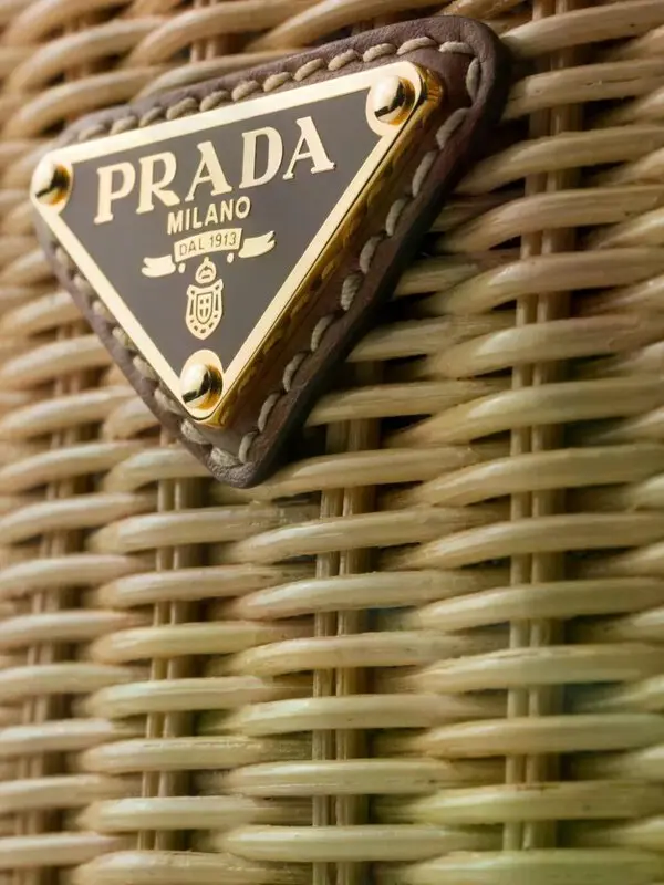 Prada Woven Bucket Bag With Leather Details - Neutrals