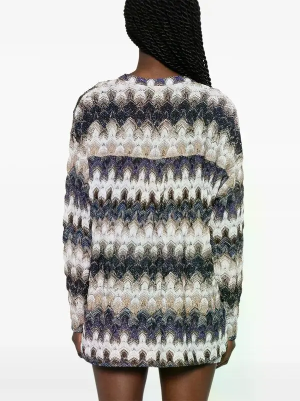 Missoni Zigzag Pattern Metallic Knit V-neck Blouse