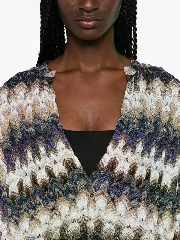 Missoni Zigzag Pattern Metallic Knit V-neck Blouse