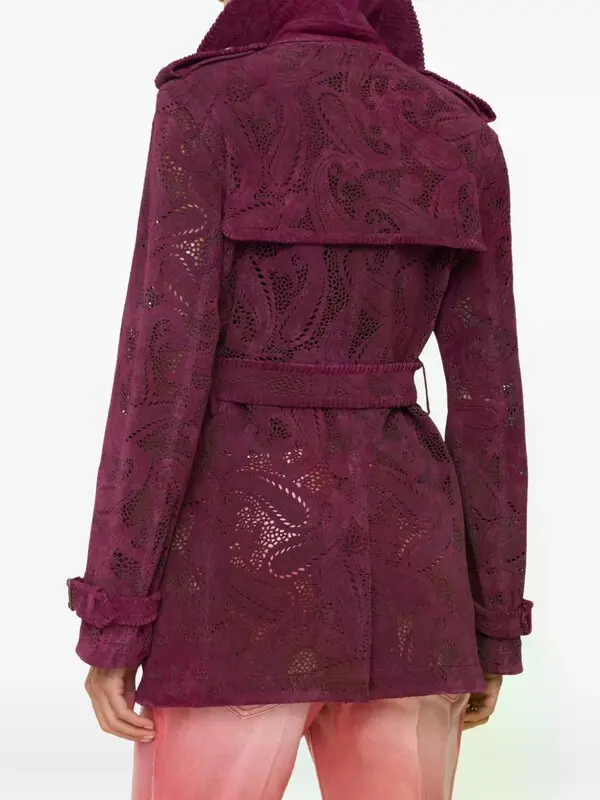 Burberry Short Paisley Suede Foxfield Trench Coat