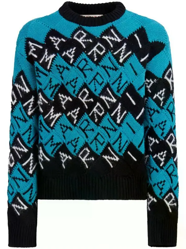 Marni Logo Intarsia-knit Jumper - Blue