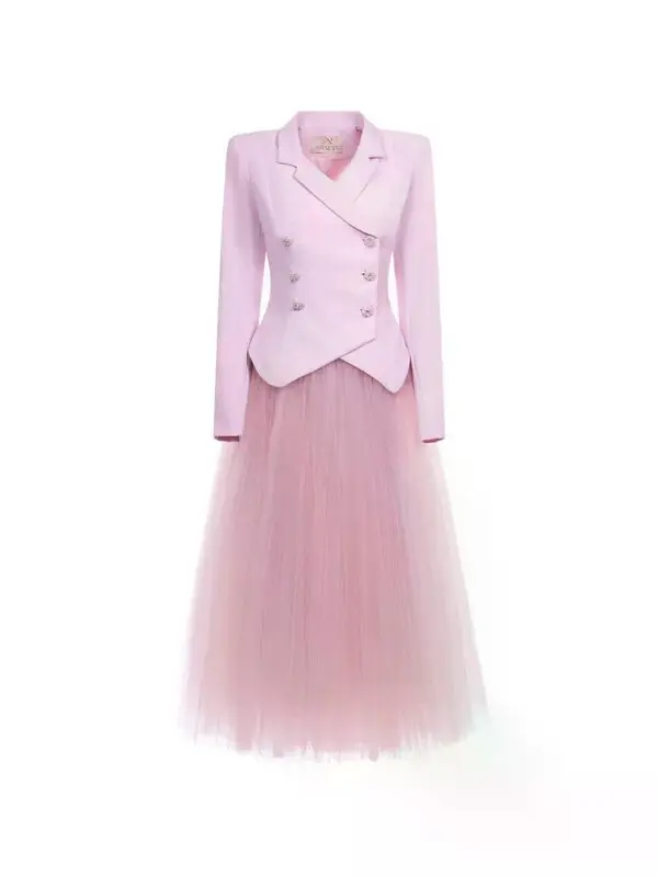 ARAFTU Double-breasted Tulle-panel Dress - Pink