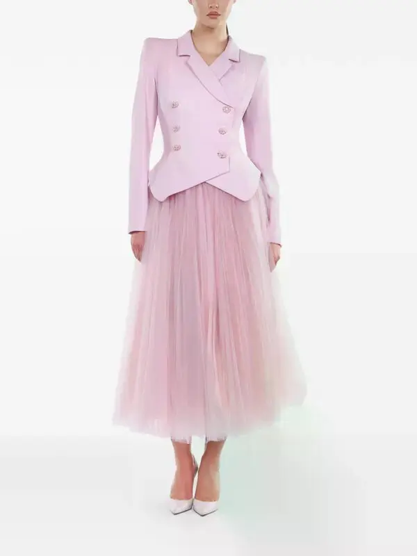 ARAFTU Double-breasted Tulle-panel Dress - Pink