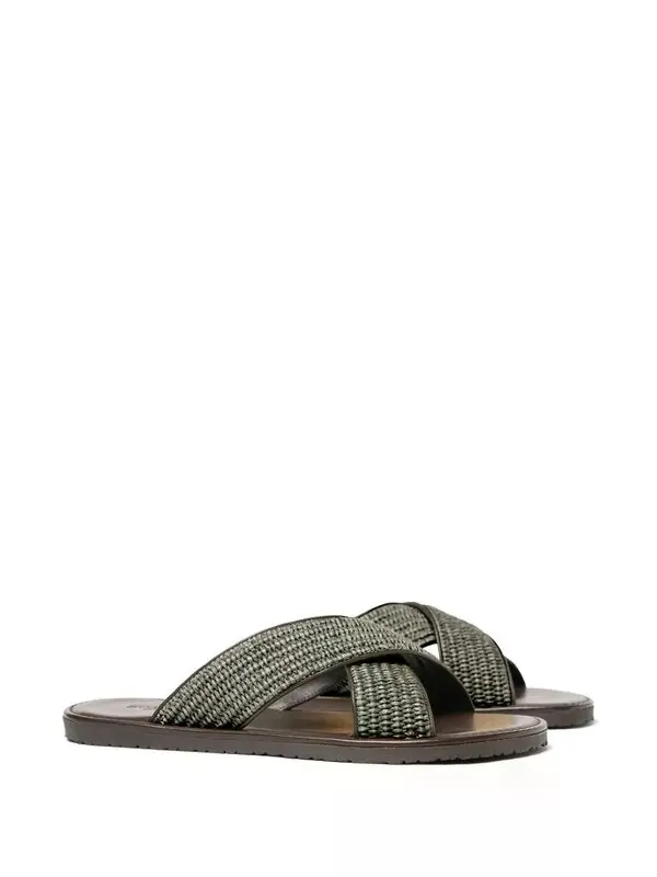 SCAROSSO Ettore Crossover-strap Raffia Sandals - Green