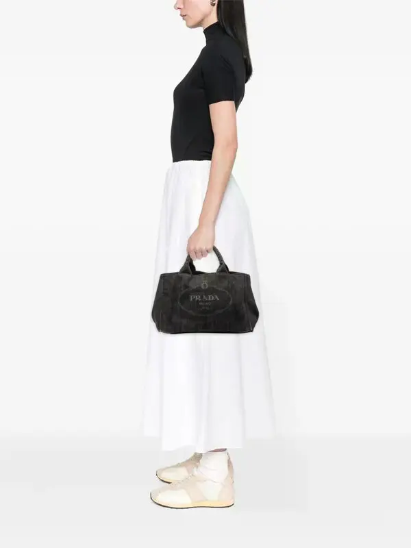 Prada 2013-2026 Denim Canapa Logo Satchel - Black