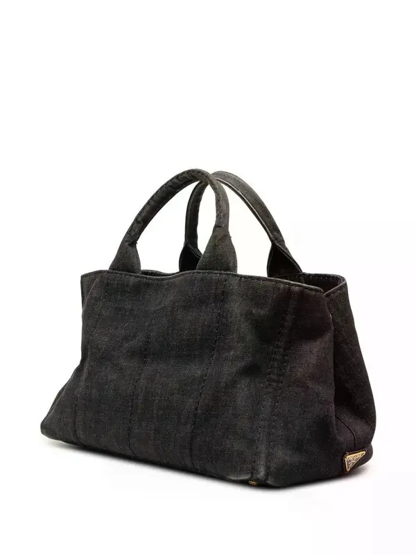 Prada 2013-2026 Denim Canapa Logo Satchel - Black