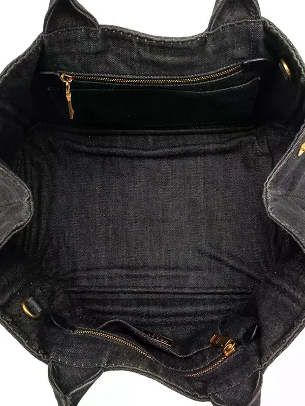 Prada 2013-2026 Denim Canapa Logo Satchel - Black
