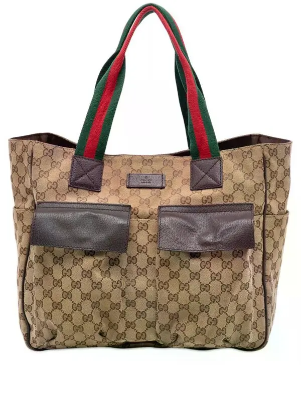 Gucci Gg Canvas Web Double Pockets Tote Bag