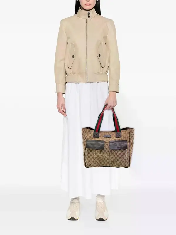 Gucci Gg Canvas Web Double Pockets Tote Bag