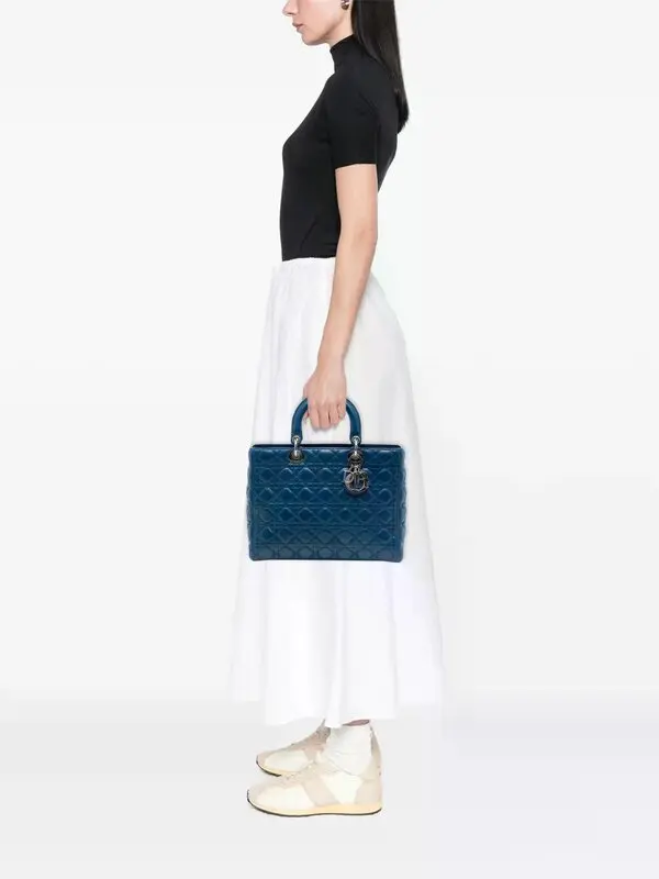 Dior 2014 Large Lambskin Cannage Lady Satchel - Blue