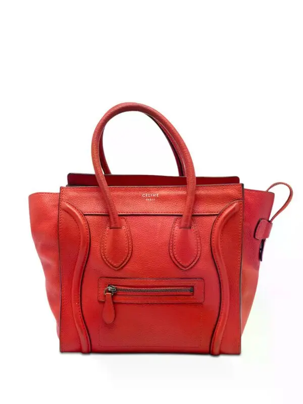 Celine 2012 Micro Leather Luggage Tote Handbag - Orange