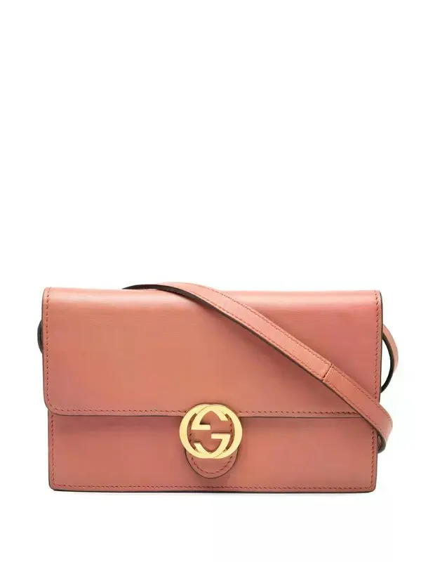 Gucci Leather Interlocking G Dollar Wallet On Strap Crossbody Bag - Pink