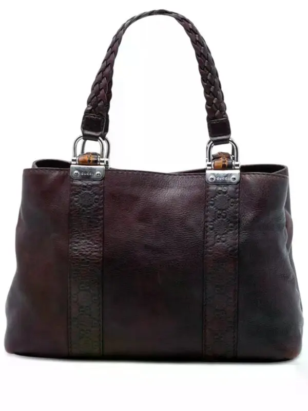 Gucci Ssima Trimmed Leather Bamboo Libeccio Tote