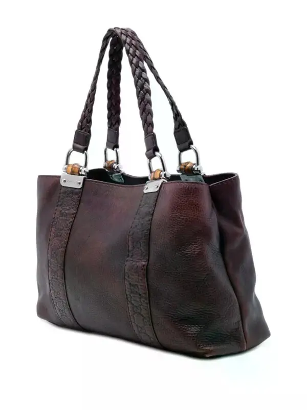 Gucci Ssima Trimmed Leather Bamboo Libeccio Tote