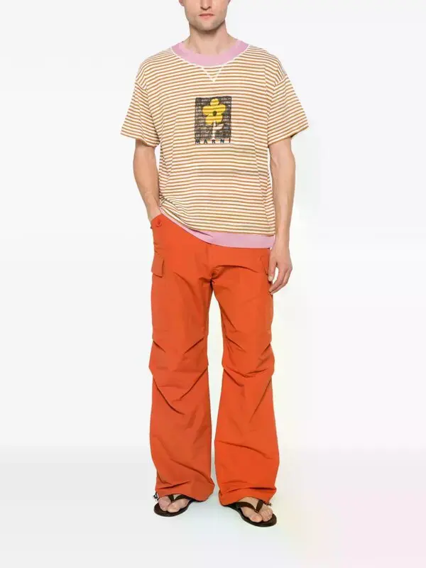 Marni Stripe-pattern Floral-print T-shirt - Brown