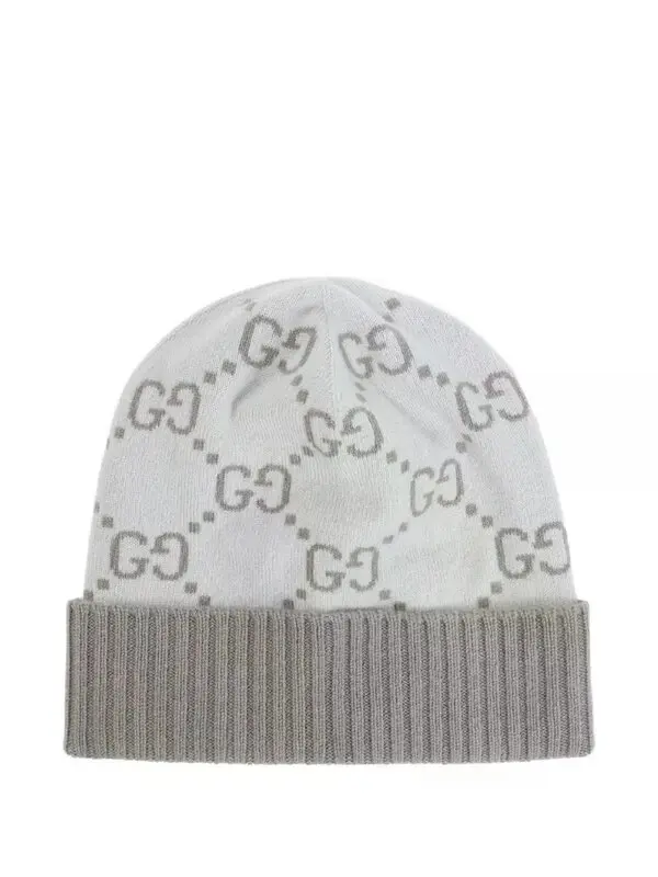 Gucci Gg Jacquard Ribbed-knit Beanie - Grey