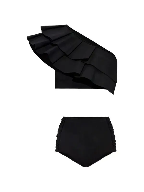 MAIÔ PARIS Orsay Ruffled One-shoulder Bikini - Black