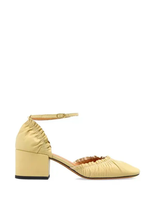ODISSI Ruched Leather Heeled Pumps - Yellow