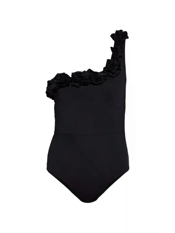 MAIÔ PARIS Cosmos Ruffle-trim One-shoulder Swimsuit - Black