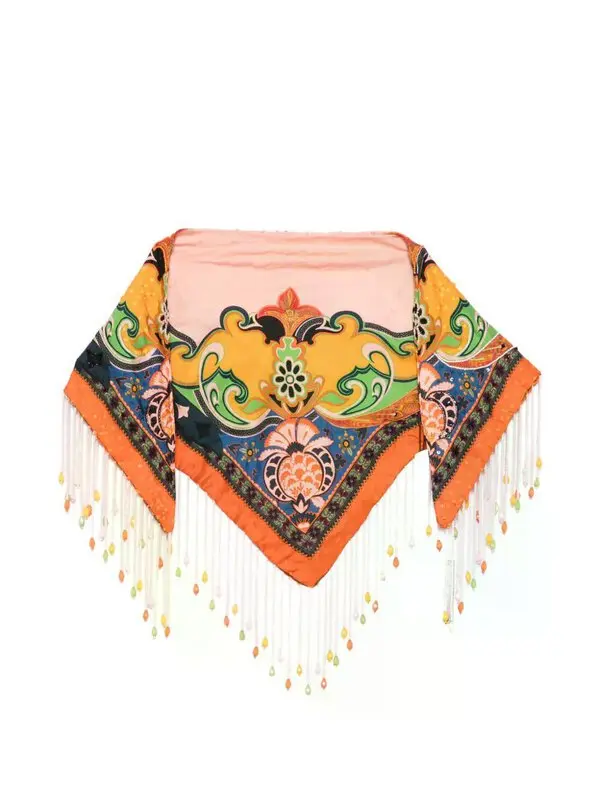 Etro Paisley-print Beaded-fringe Scarf - Pink