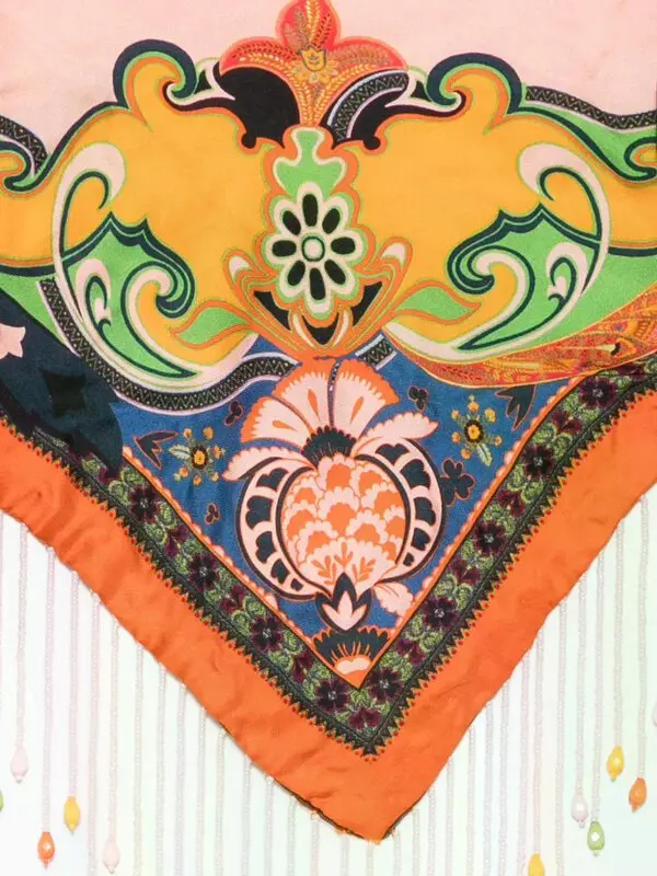 Etro Paisley-print Beaded-fringe Scarf - Pink