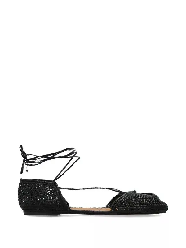 ODISSI Woven Tie-fastening Flat Pumps - Black