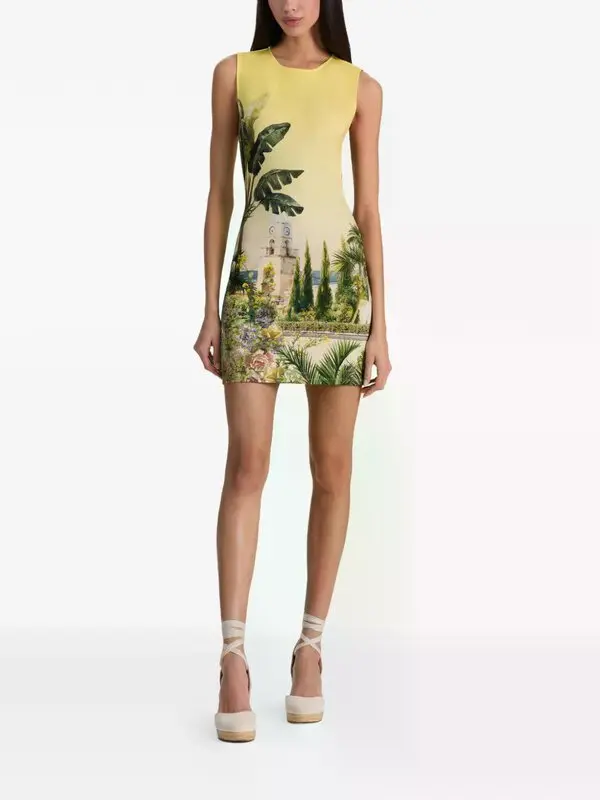 Alice + Olivia Wynell Landscape-print Mini Dress - Yellow