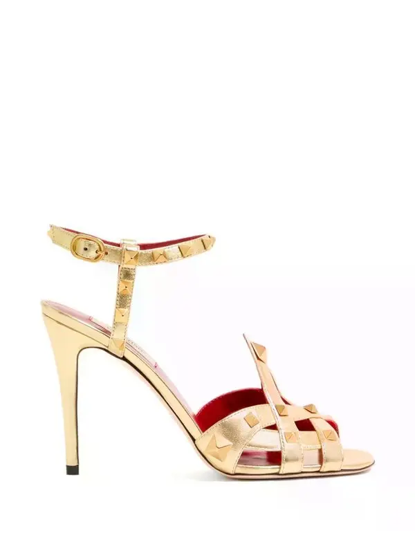 Valentino Garavani Studded Sandals In Laminated Nappa Leather - Gold