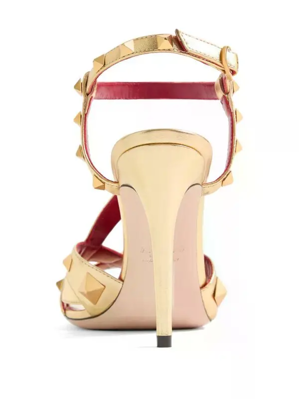 Valentino Garavani Studded Sandals In Laminated Nappa Leather - Gold