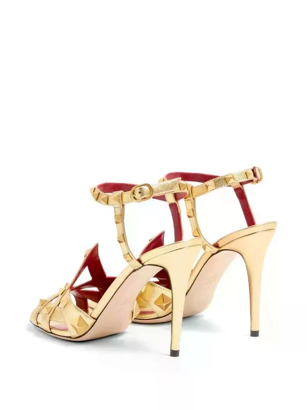 Valentino Garavani Studded Sandals In Laminated Nappa Leather - Gold