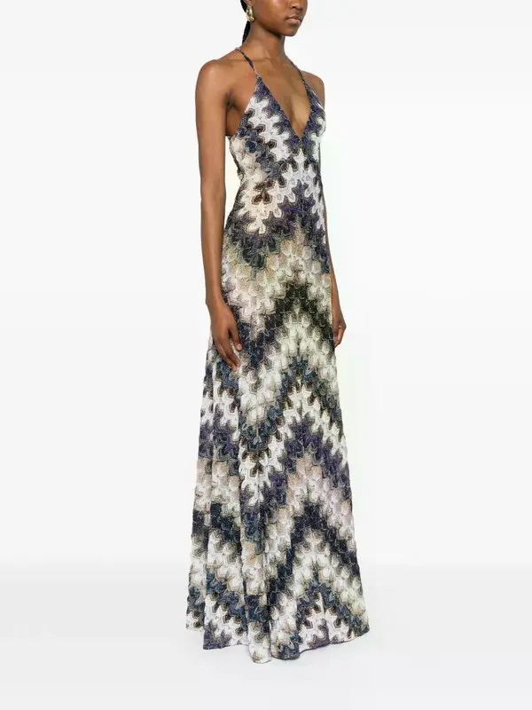 Missoni Maxi Zigzag Pattern V-neck Dress